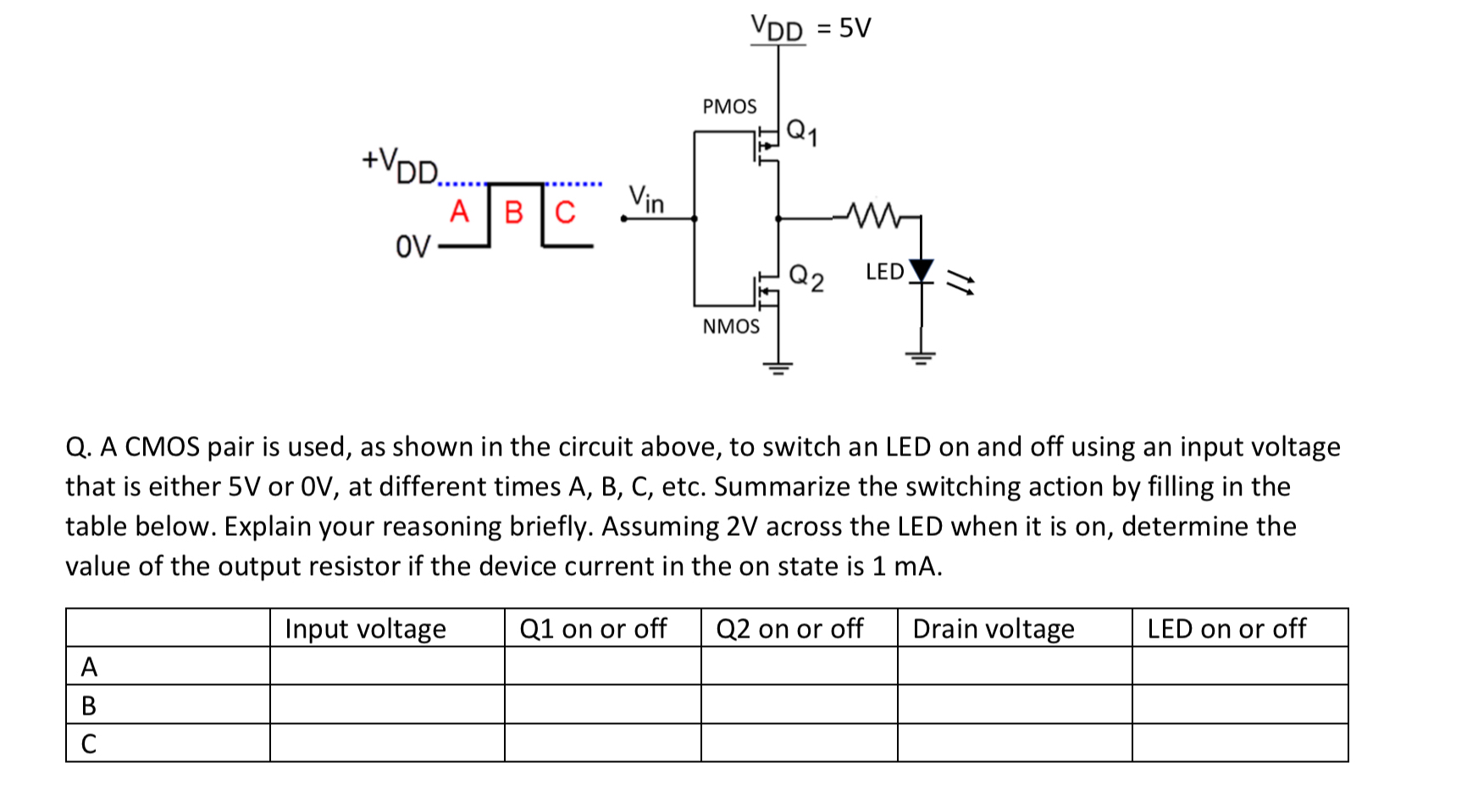 Solved Q. ﻿A CMOS pair is used, as shown in the circuit | Chegg.com