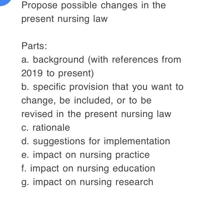 Solved Propose possible changes in the present nursing law | Chegg.com