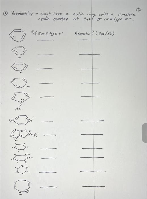 Solved ® Aromaticity - must have a cylic ring with a | Chegg.com