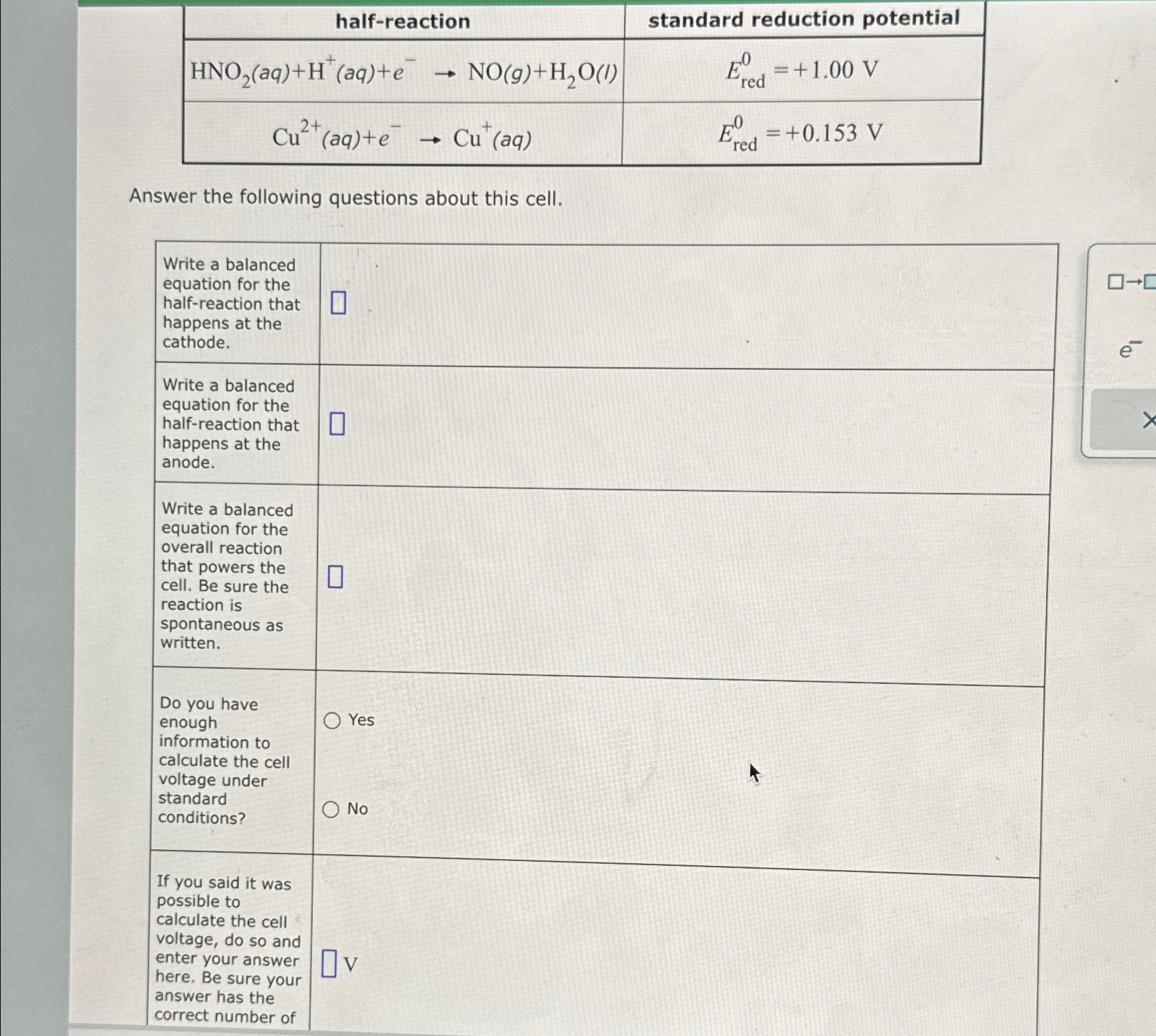 Solved \table[[half-reaction,standard reduction | Chegg.com