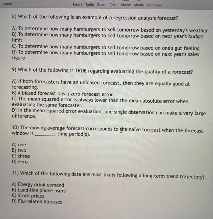 Solved Zoom Insert Table Chart Text Shape Media Comment 8) | Chegg.com