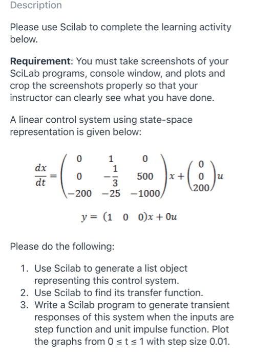 Solved Description Please use Scilab to complete the | Chegg.com