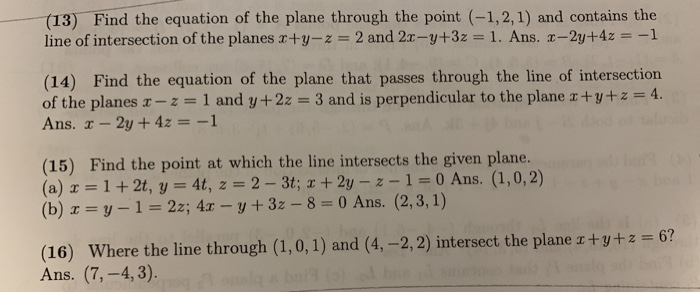 Solved (13) Find the equation of the plane through the point | Chegg.com