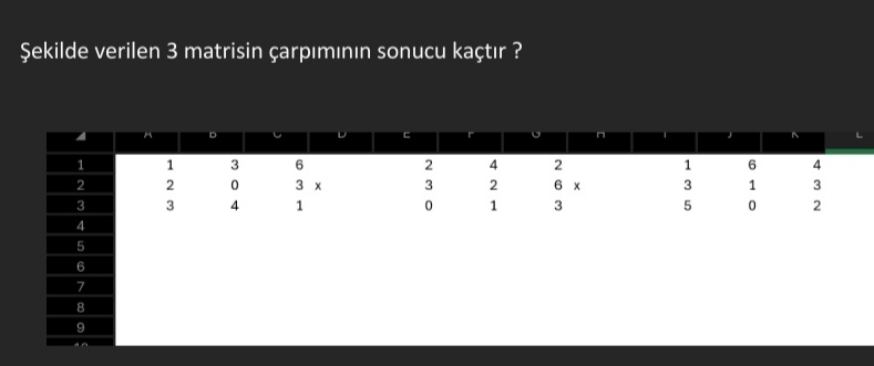 Şekilde verilen 3 ﻿matrisin çarpımının sonucu kaçtır | Chegg.com