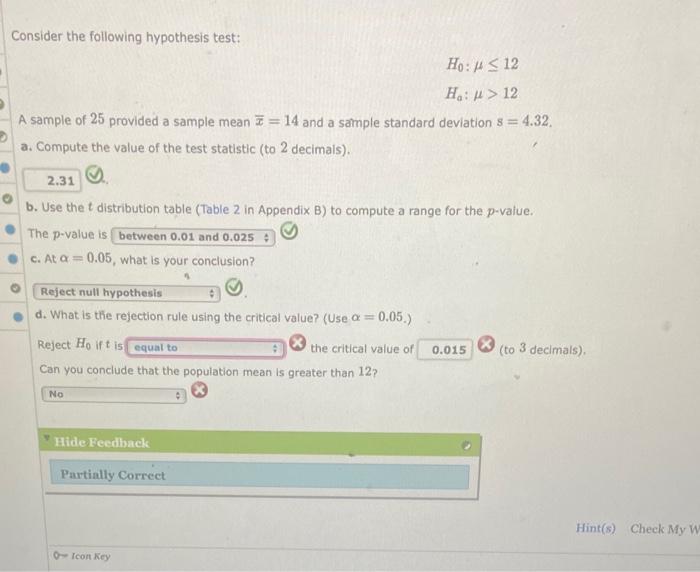 Solved Consider The Following Hypothesis Test Ho μ