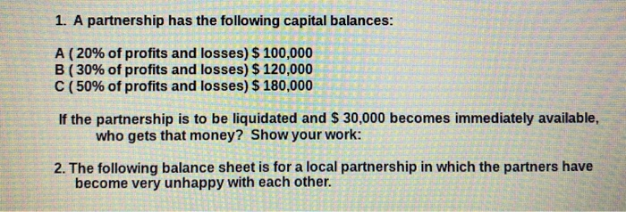 Solved 1. A partnership has the following capital balances: | Chegg.com