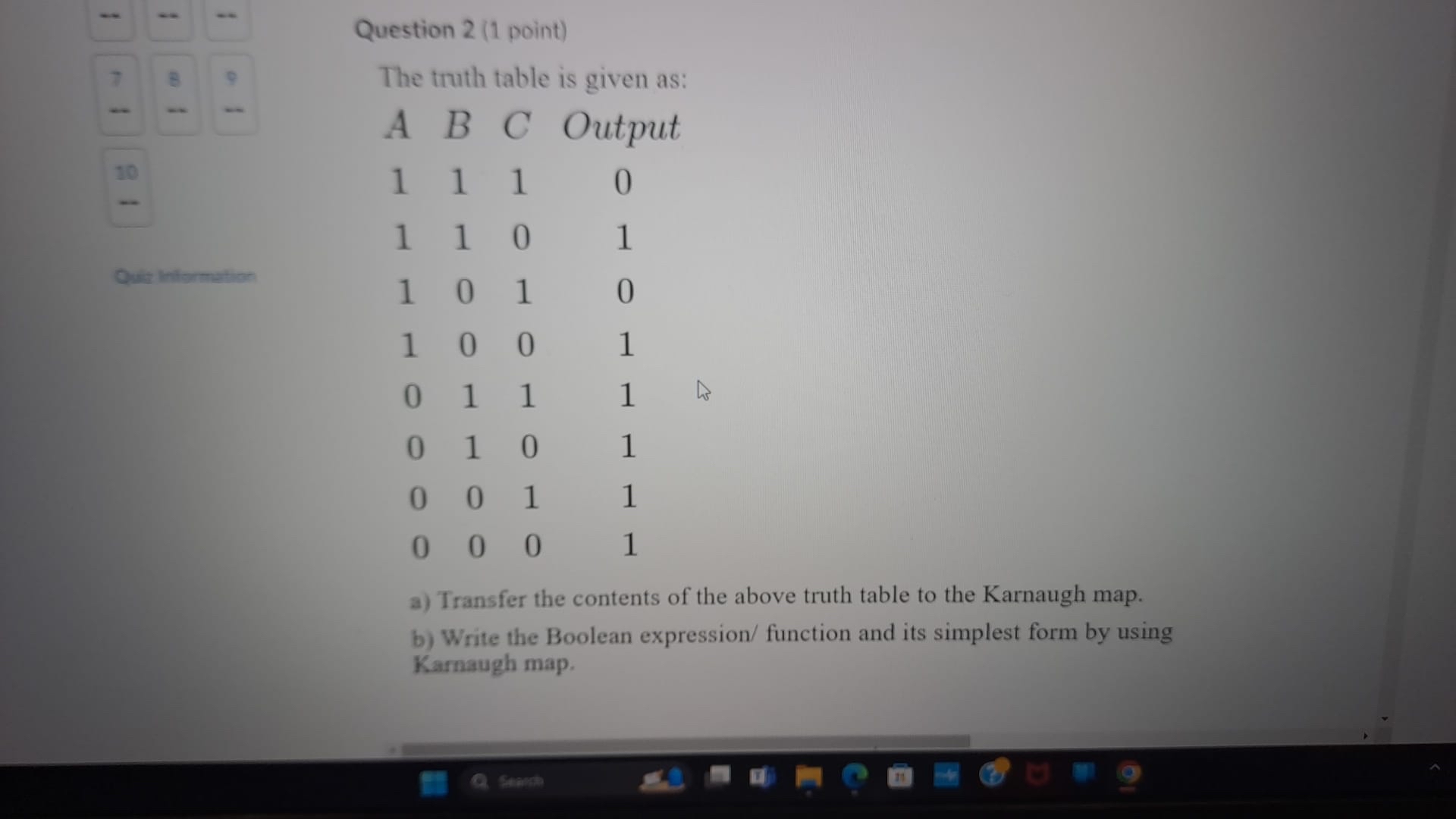 Solved Question 2 (1 ﻿point)8 ﻿The truth table is given | Chegg.com