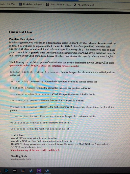 Solved public interface LinearListADT { /** * | Chegg.com