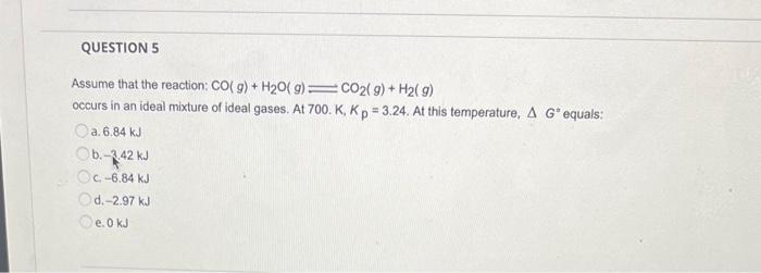 Solved Assume that the reaction: CO(g)+H2O(g)⇌CO2(g)+H2(g) | Chegg.com