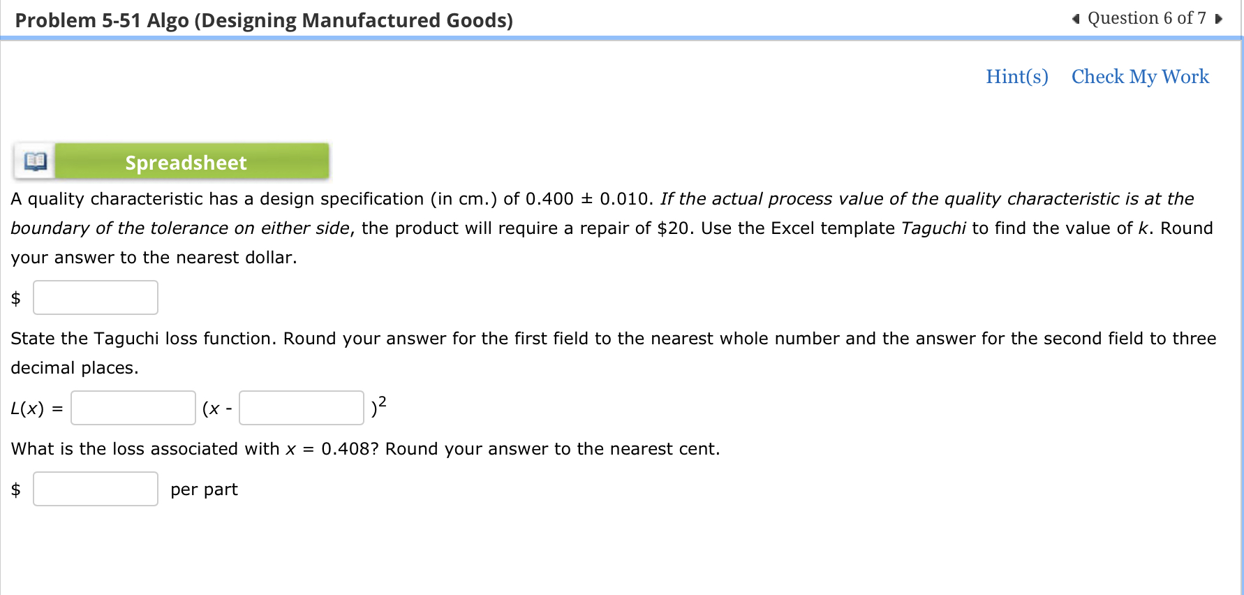Solved A quality characteristic has a design specification | Chegg.com