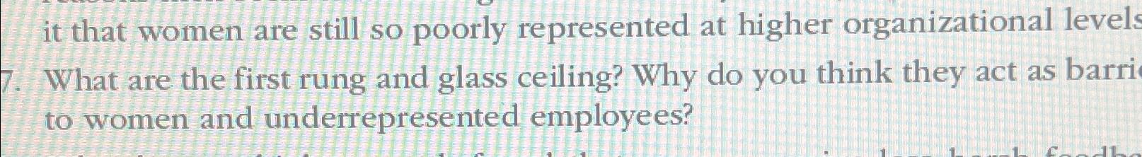 Solved 7. ﻿What are the first rung and glass ceiling? Why do | Chegg.com