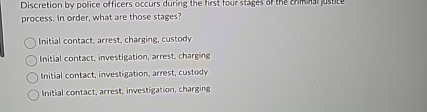 Solved Discretion by police officers occurs during the first | Chegg.com