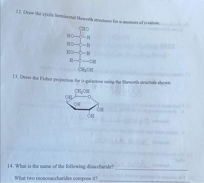 Solved 12. Draw the cyclic hemiacetal Haworth structures for | Chegg.com