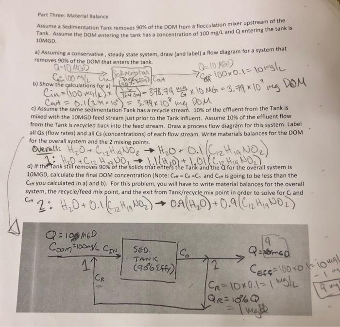 Solved Part Three: Material Balance Assume a Sedimentation | Chegg.com