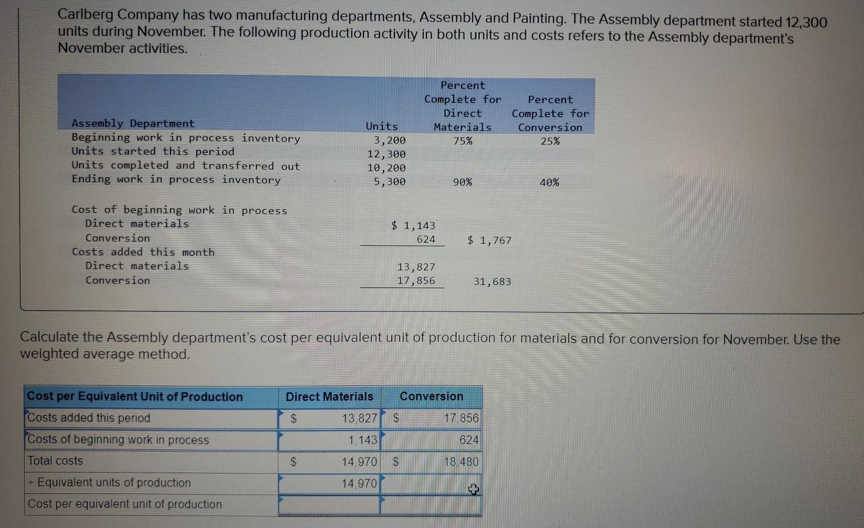 Solved Carlberg Company has two manufacturing departments, | Chegg.com