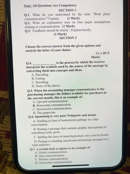 Solved Note: All Questions Are Compulsory. SECTION 1 Q.1. | Chegg.com