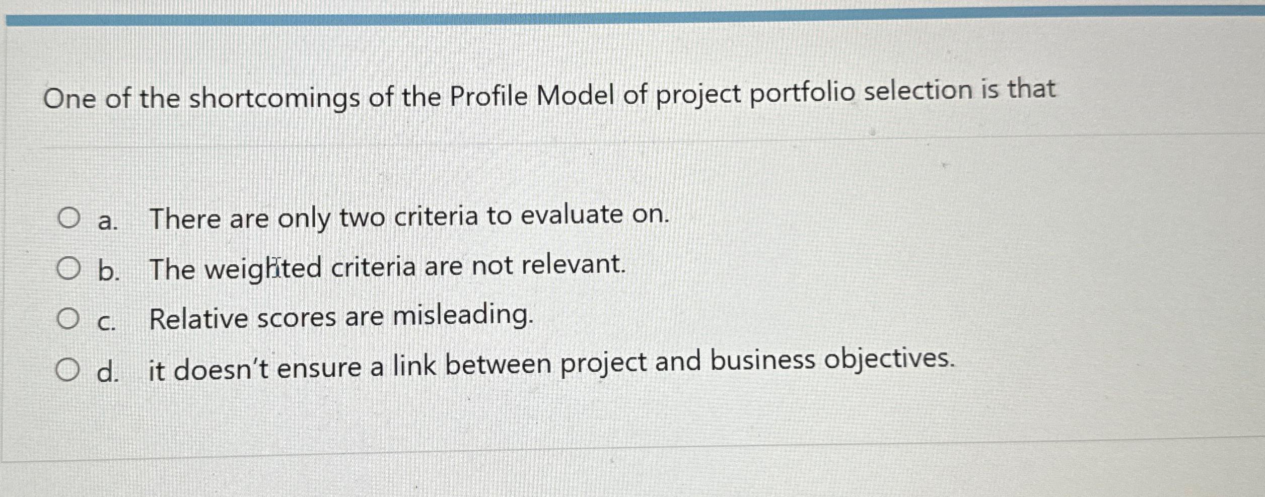 Solved One of the shortcomings of the Profile Model of | Chegg.com