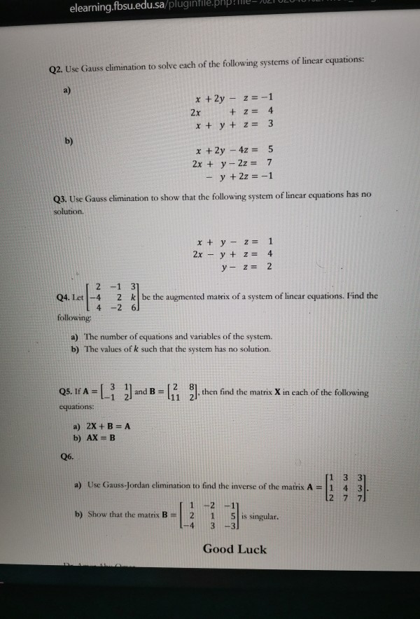 Solved elearning.fbsu.edu.sa/plugintile.p Q2. Use Gauss | Chegg.com