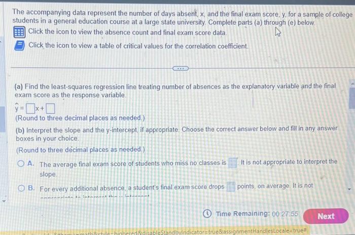 Solved The accompanying data represent the number of days | Chegg.com