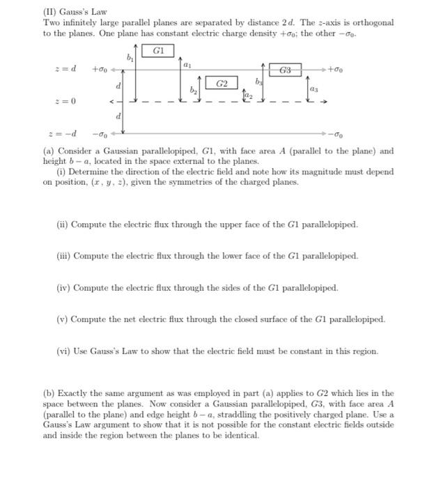 Solved (II) Gauss's Law Two infinitely large parallel planes | Chegg.com