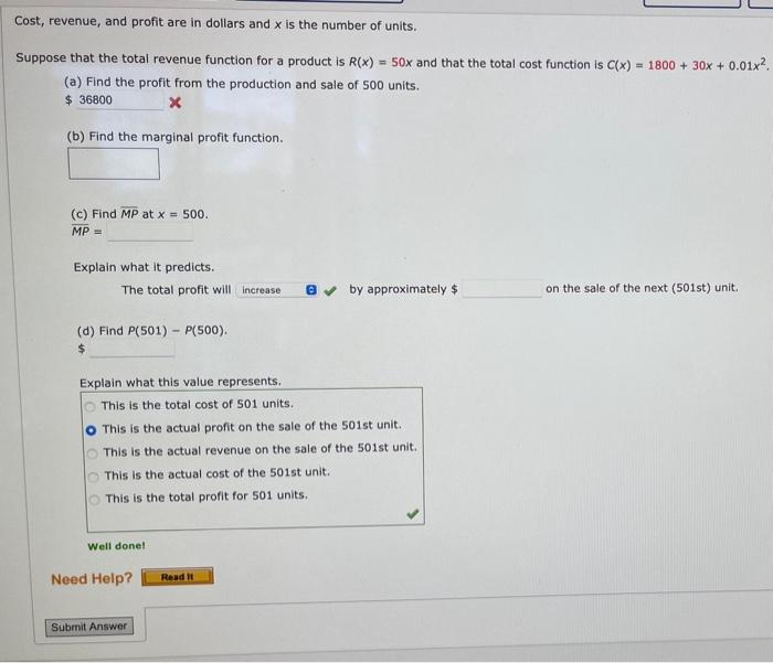 Solved evenue, and profit are in dollars and x is the number | Chegg.com
