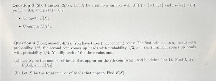Solved Question 3 (Short answer, 2 pts). Let X be a random | Chegg.com