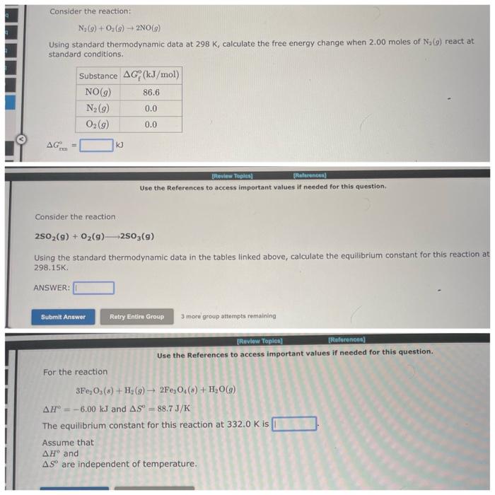 Solved Consider the reaction: N2(g)+O2(g)−2NO(g) Using | Chegg.com