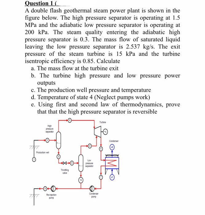 Solved Question 10 A double flash geothermal steam power | Chegg.com