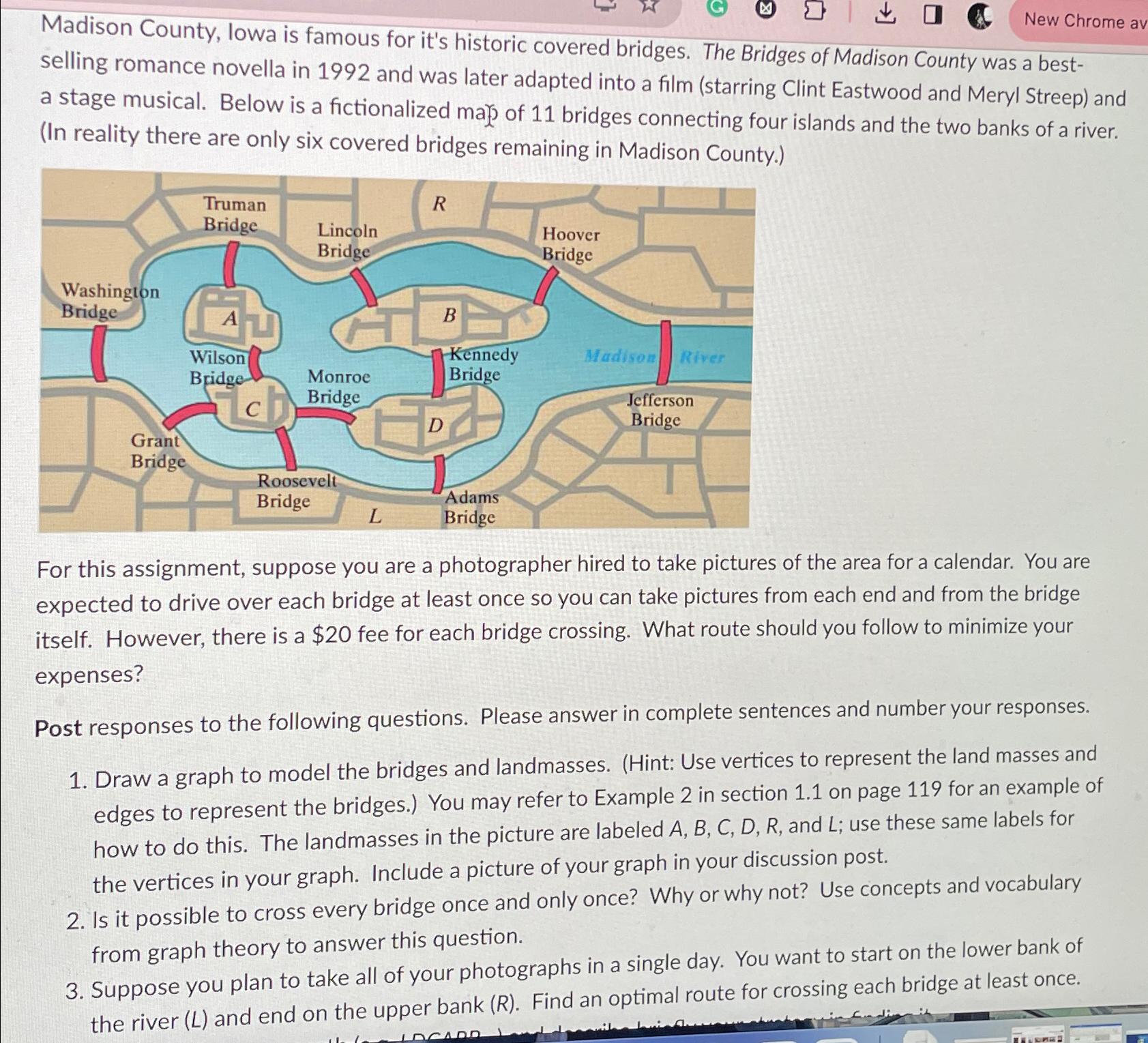 New Chrome av\\nMadison County, lowa is famous for | Chegg.com