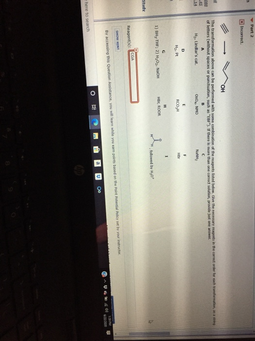 Solved Part 1 x Incorrect. Using acetylene as your only | Chegg.com