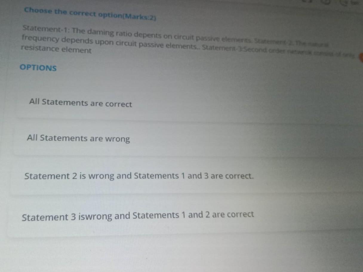 Solved Choose the correct option(Marks:2) Statement-1: The | Chegg.com