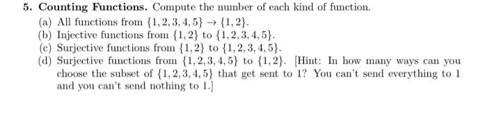 Solved 5. Counting Functions. Compute the number of each | Chegg.com