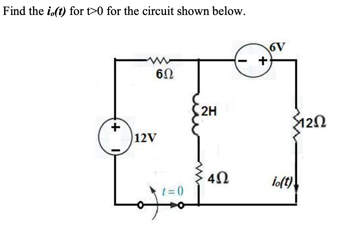 Solved Find the io(t) for t>0 for the circuit shown below. | Chegg.com