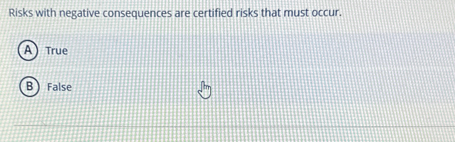 Solved Risks with negative consequences are certified risks | Chegg.com