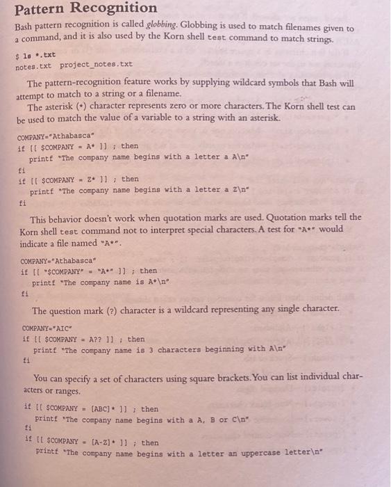 Solved Pattern Recognition Bash pattern recognition is | Chegg.com