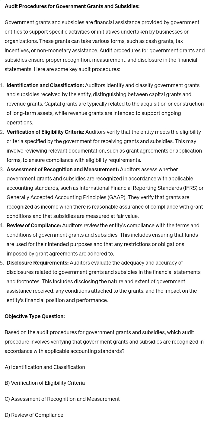 Solved Audit Procedures for Government Grants and | Chegg.com