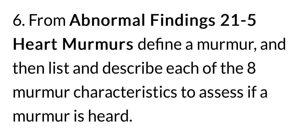 Solved From Abnormal Findings 21-5Heart Murmurs define a | Chegg.com