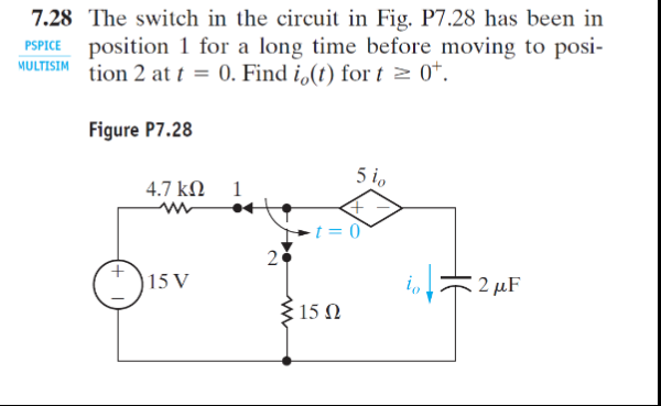 Solved 7.28 ﻿The switch in the circuit in Fig. P7.28 ﻿has | Chegg.com