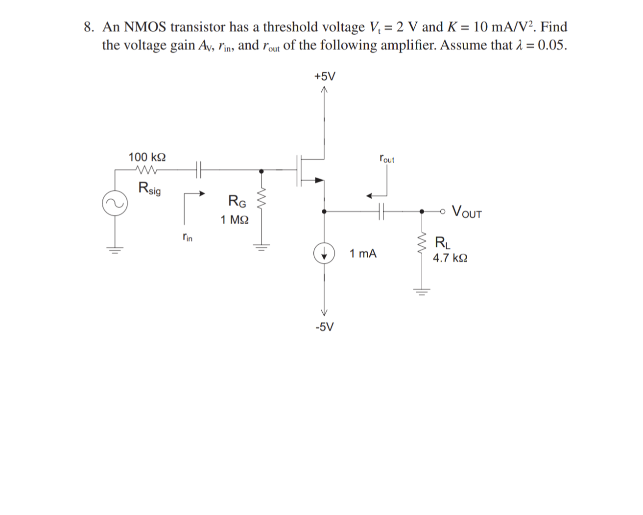 Solved 8. An NMOS transistor has a threshold voltage Vt=2 V | Chegg.com