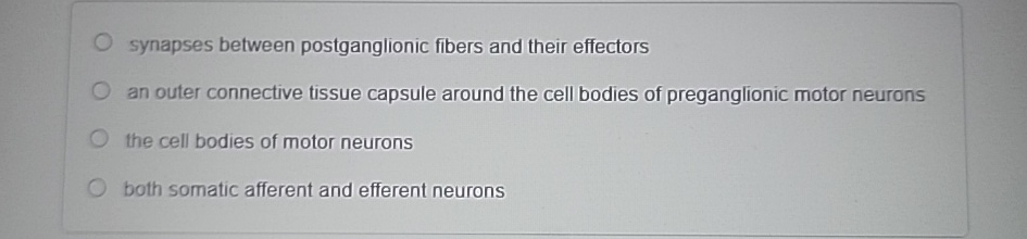 Solved synapses between postganglionic fibers and their | Chegg.com
