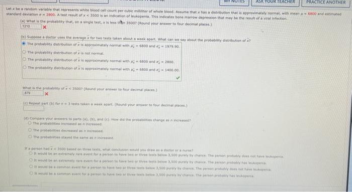 Solved tandard dewation ef =2000. A test rewit of x