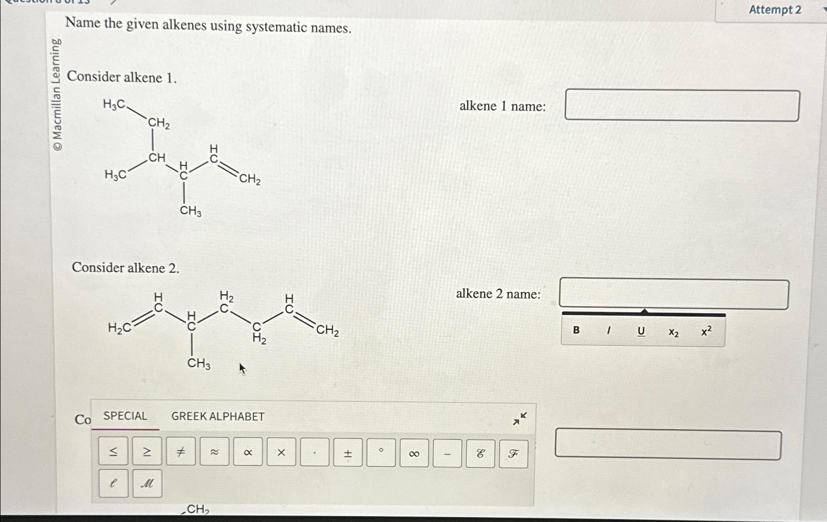 Name the given alkenes using systematic names. alkene | Chegg.com