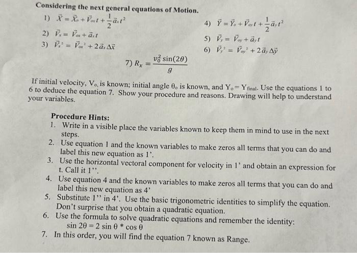 Solved Considering the next general equations of Motion. 1) | Chegg.com