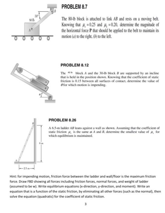Solved PROBLEM 8.7 The 80-lb block is attached to link AB | Chegg.com