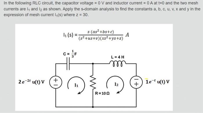 Solved In the following RLC circuit, the capacitor voltage = | Chegg.com