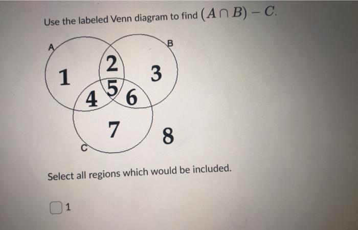 Solved Use the labeled Venn diagram to find (ANB) - C. А B | Chegg.com