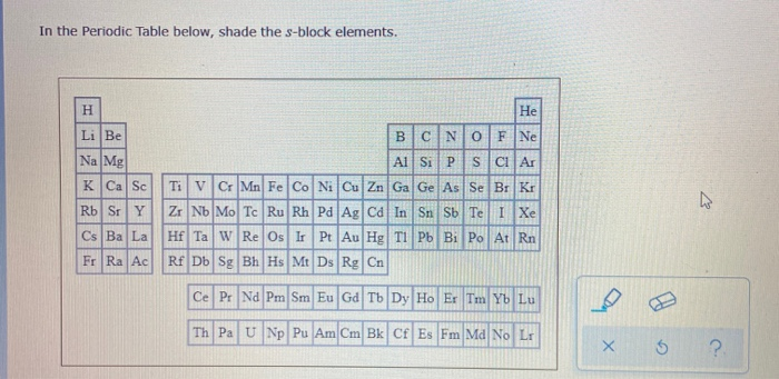 Solved In the Periodic Table below, shade the s-block | Chegg.com