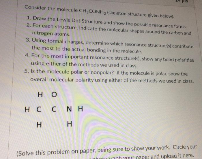 Solved PES Consider the molecule CH3CONH2 (skeleton | Chegg.com