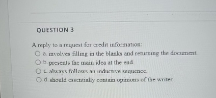 Solved QUESTION 3A reply to a request for credit | Chegg.com