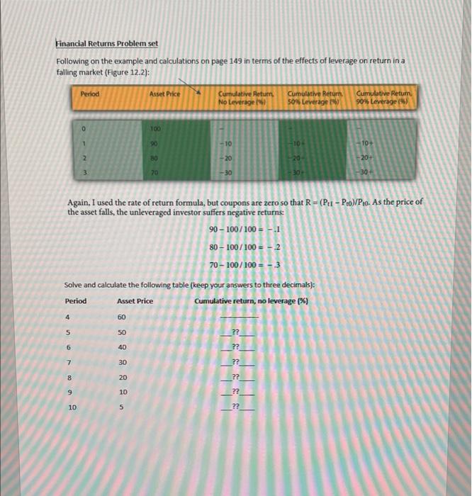 Solved Financial Returns Problem set Following on the | Chegg.com